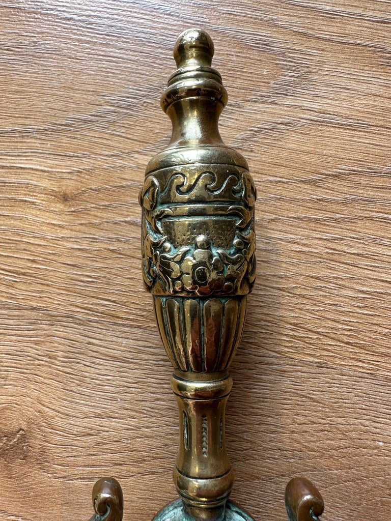 Victorian Gothic Solid Brass Fire Companion Set, Fireplace Tools, 19th Century For Sale at 1stDibs