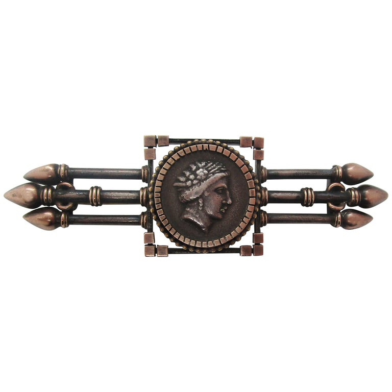 Victorian Greek/Roman Medallion Sterling Silver Pin For Sale at 1stDibs