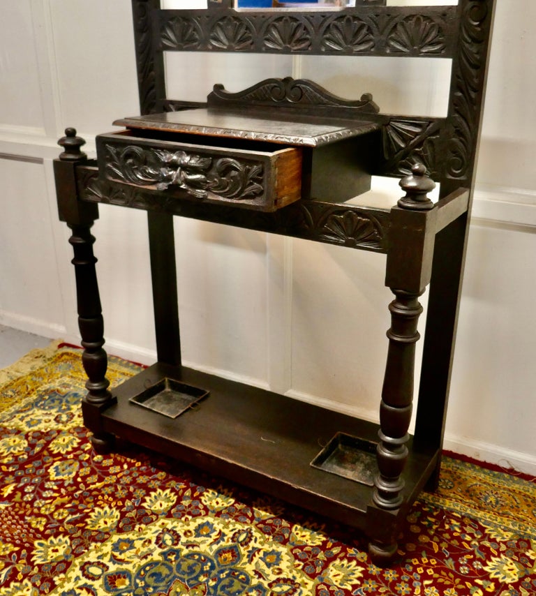 Victorian Green Man Gothic Carved Oak Hall Stand For Sale at 1stDibs
