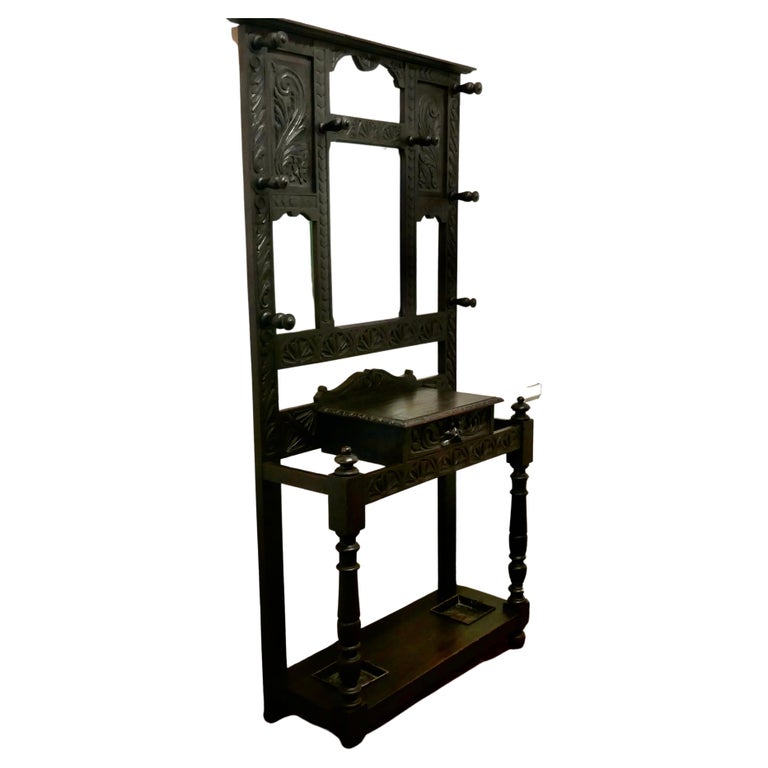 Victorian Green Man Gothic Carved Oak Hall Stand For Sale at 1stDibs