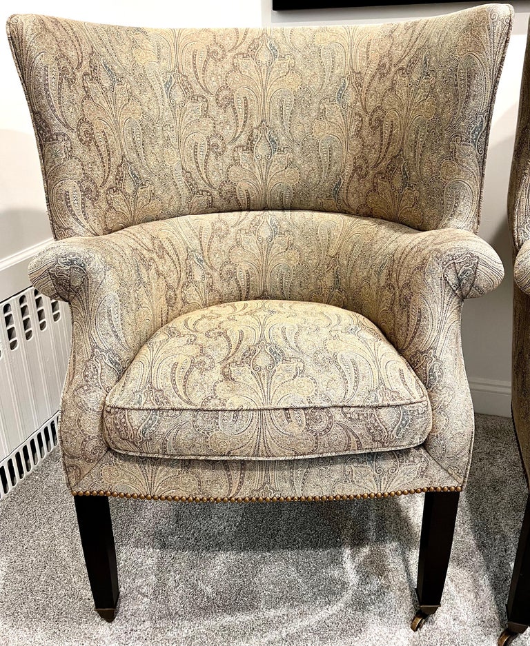 Victorian Hagan Wainscott Wingback Wing Chairs, Pair For Sale at 1stDibs