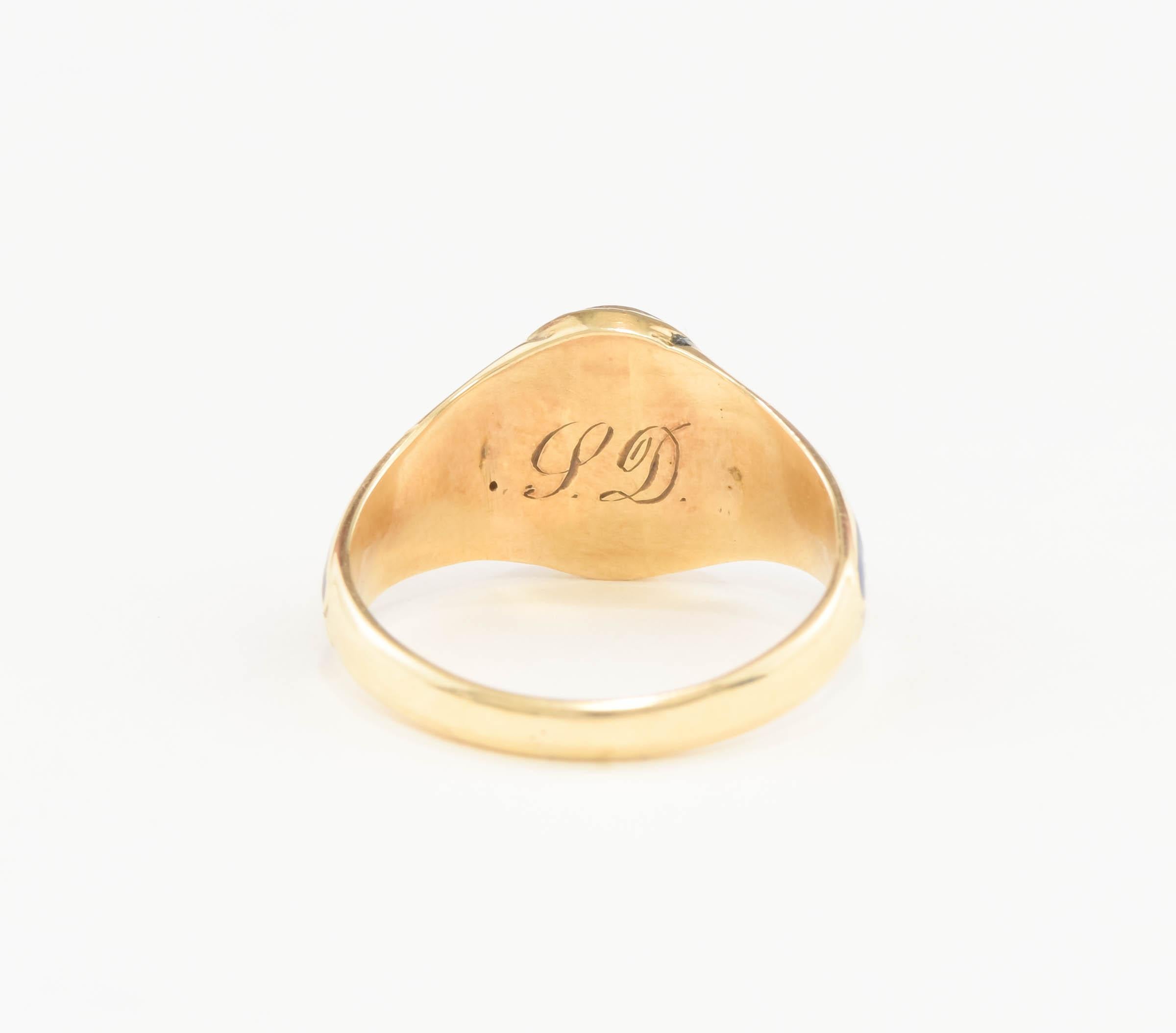 Victorian Hair Locket Ring with Blue Enamel For Sale at 1stDibs