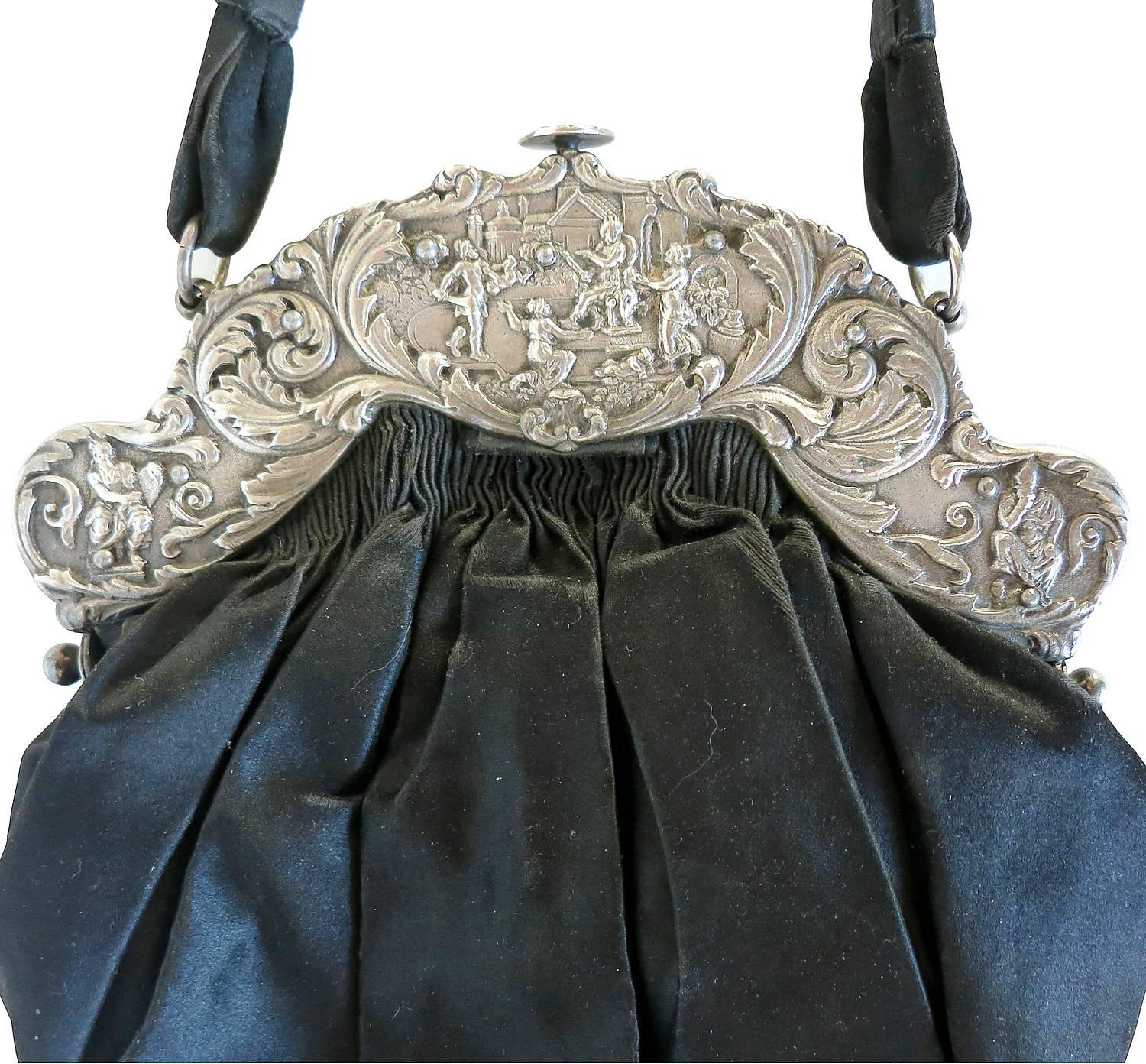 Victorian Hand Bag with Large Decorative Sterling Silver Clasp For Sale ...