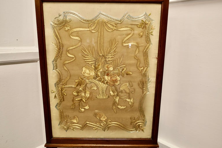 Victorian Hand Embroidered Silk and Mahogany Fire Screen For Sale at ...