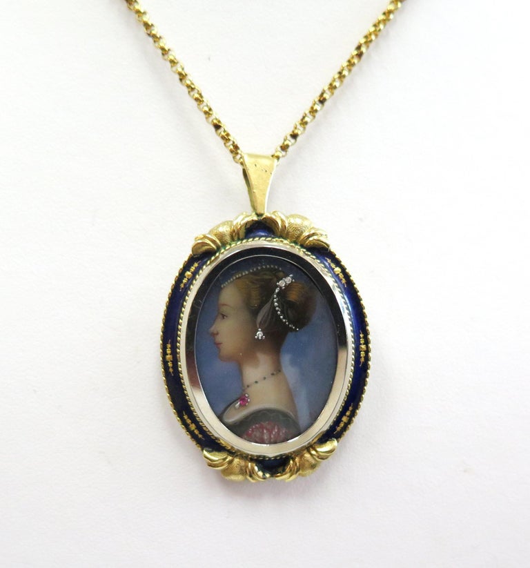 Victorian Hand-Painted Portrait Pin Pendant For Sale at 1stDibs ...