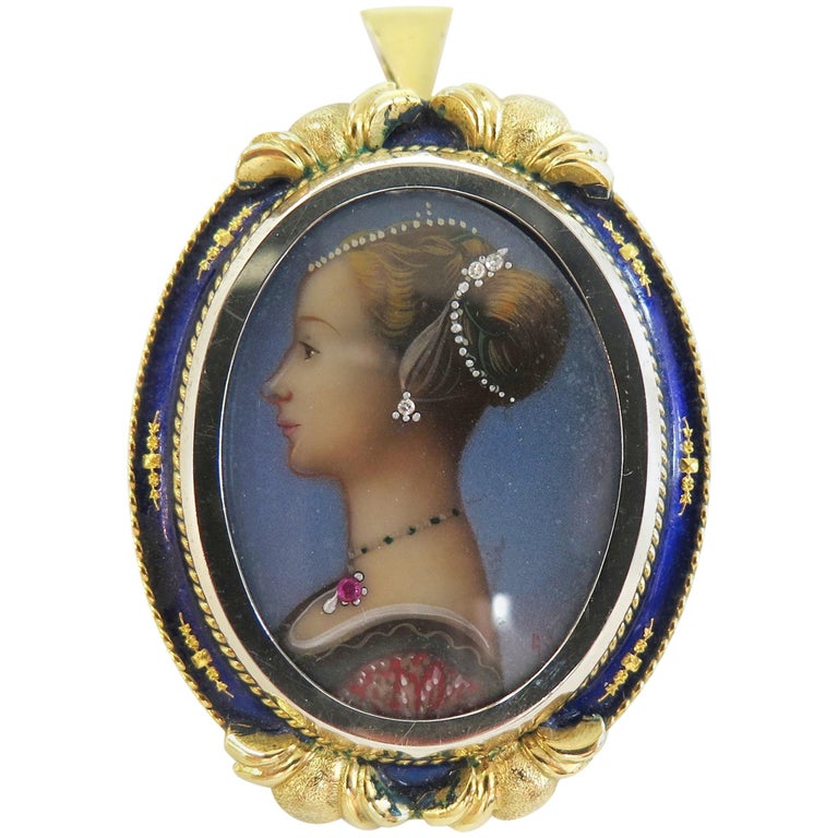 Victorian Hand-Painted Portrait Pin Pendant For Sale at 1stDibs ...