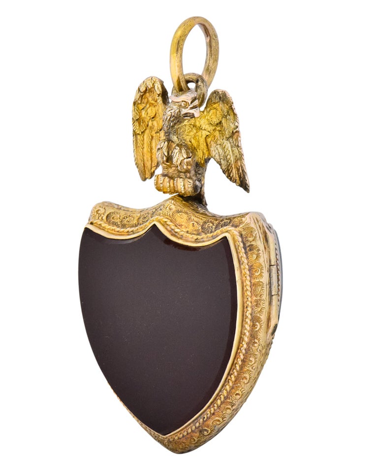Victorian Hardstone 9 Karat Gold Eagle Shield Locket at 1stDibs