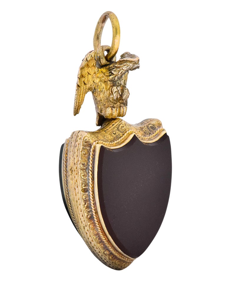 Victorian Hardstone 9 Karat Gold Eagle Shield Locket at 1stDibs
