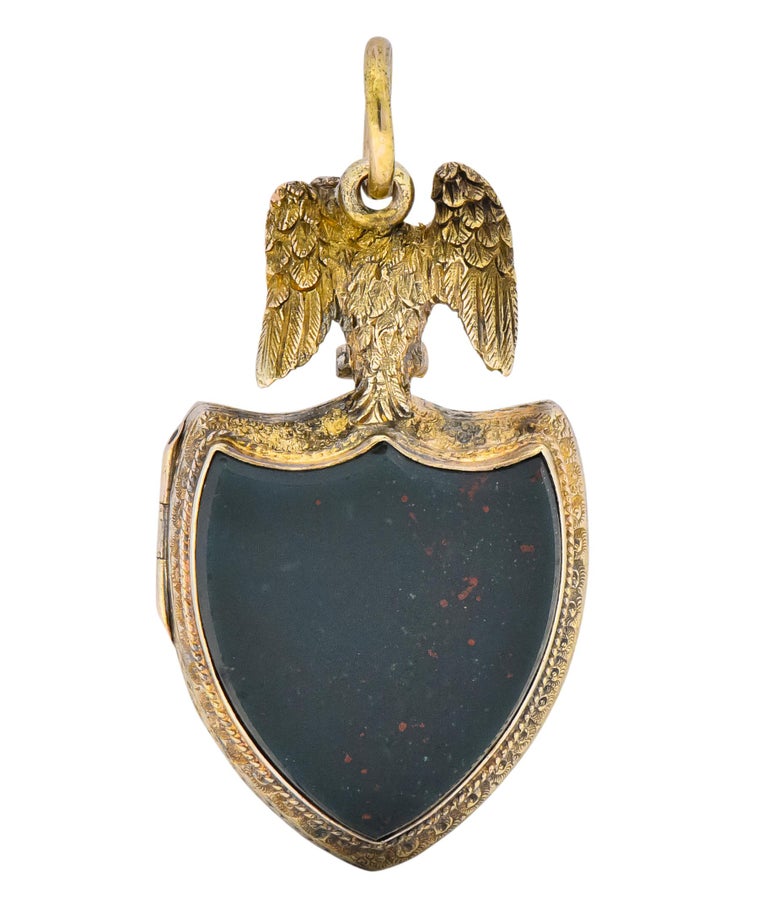 Victorian Hardstone 9 Karat Gold Eagle Shield Locket at 1stDibs