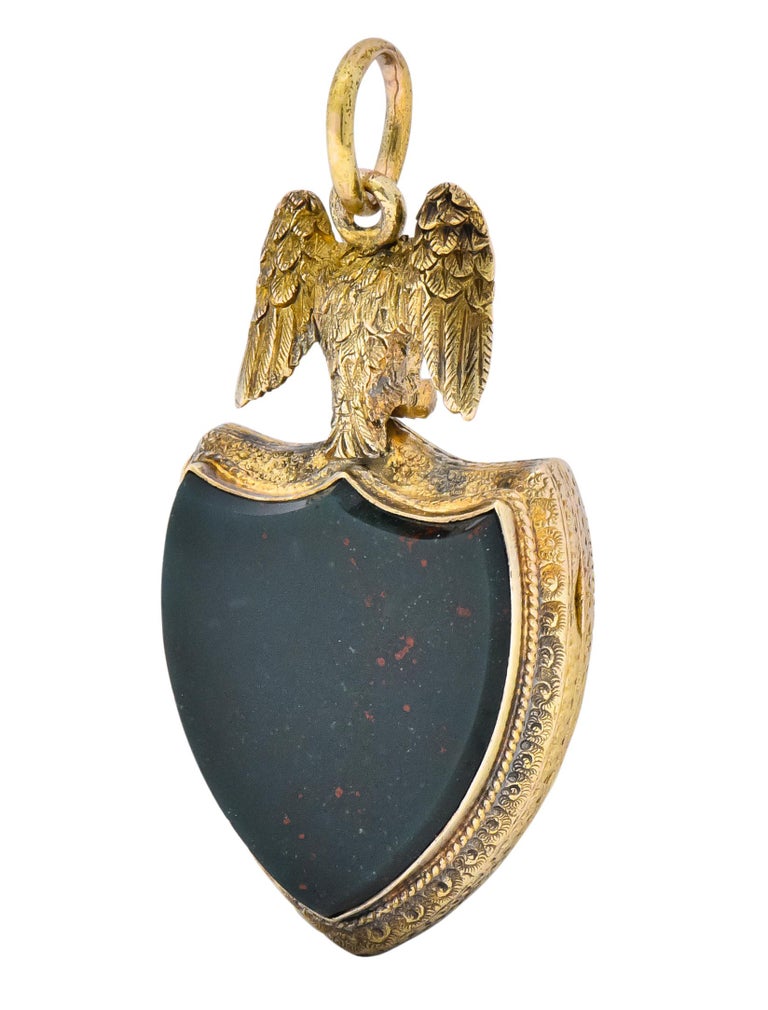 Victorian Hardstone 9 Karat Gold Eagle Shield Locket at 1stDibs