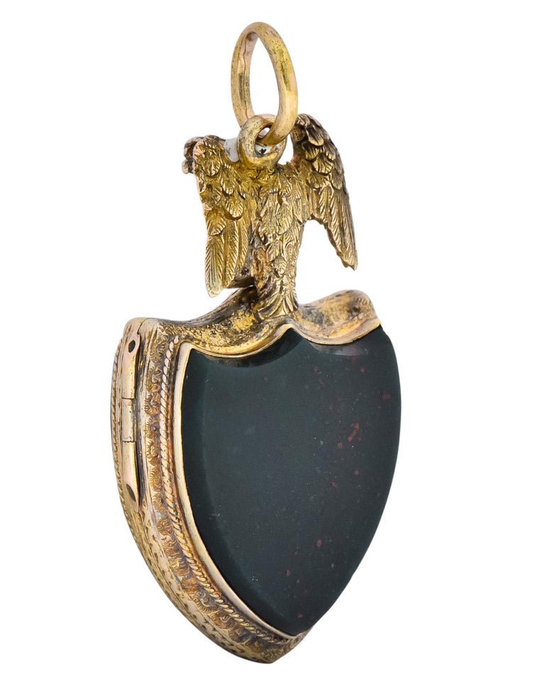 Victorian Hardstone 9 Karat Gold Eagle Shield Locket at 1stDibs