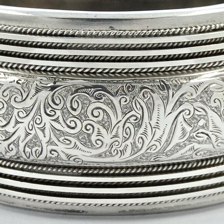 Antique Victorian Heavy Silver Engraved Bangle Bracelet For Sale at 1stDibs