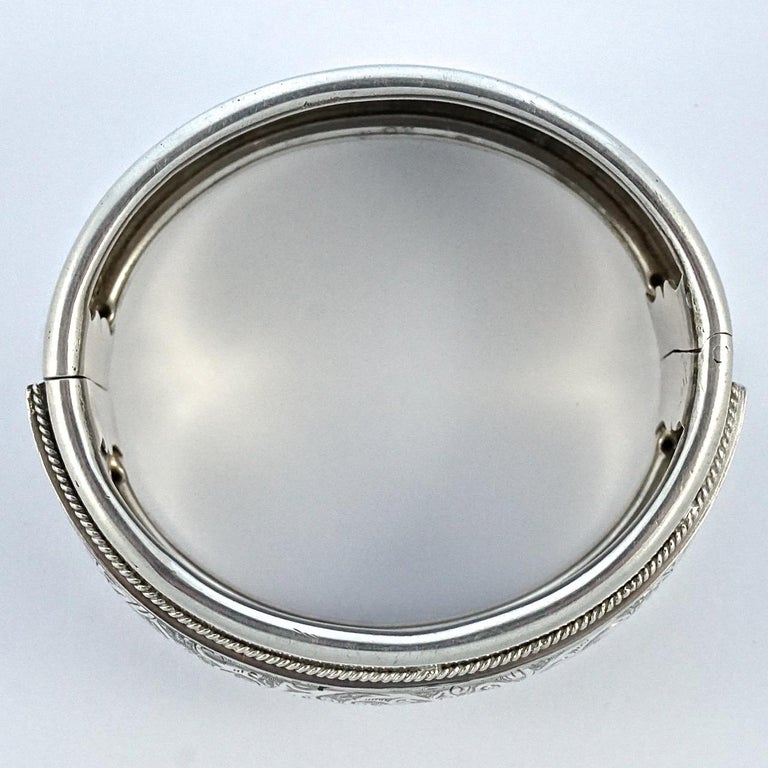 Antique Victorian Heavy Silver Engraved Bangle Bracelet For Sale at 1stDibs