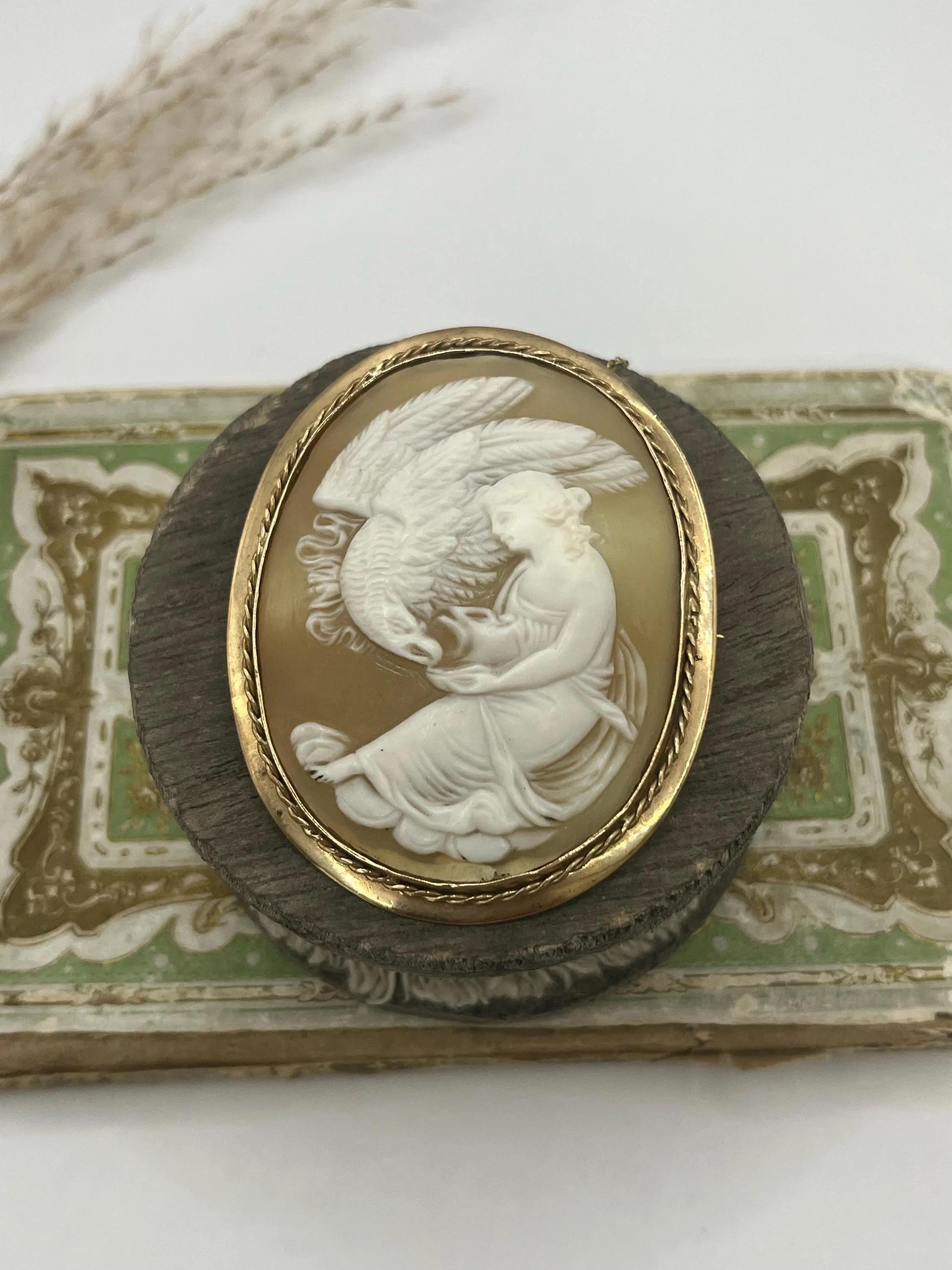 Victorian Hebe and Zeus Shell Large Cameo 9ct Brooch, Circa 1900 For ...