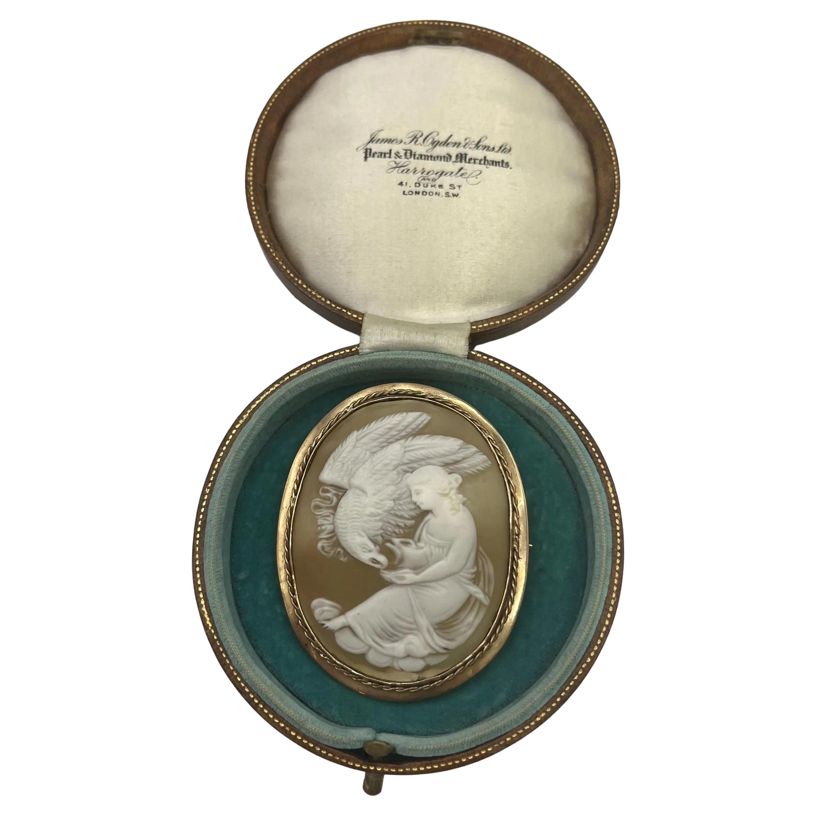 Victorian Hebe and Zeus Shell Large Cameo 9ct Brooch, Circa 1900 For ...