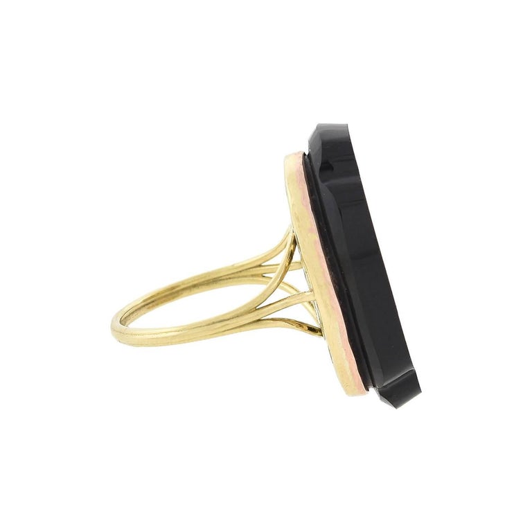 Victorian Inlaid Gold Quartz and Onyx Plaque Ring at 1stDibs