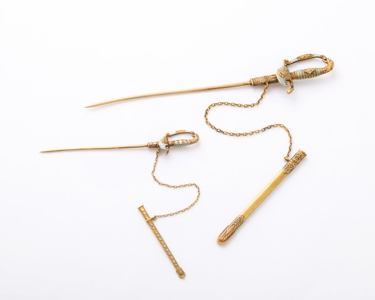 Victorian Intricate Gold, Enamel, Pearl and Diamond Sword Brooches For ...