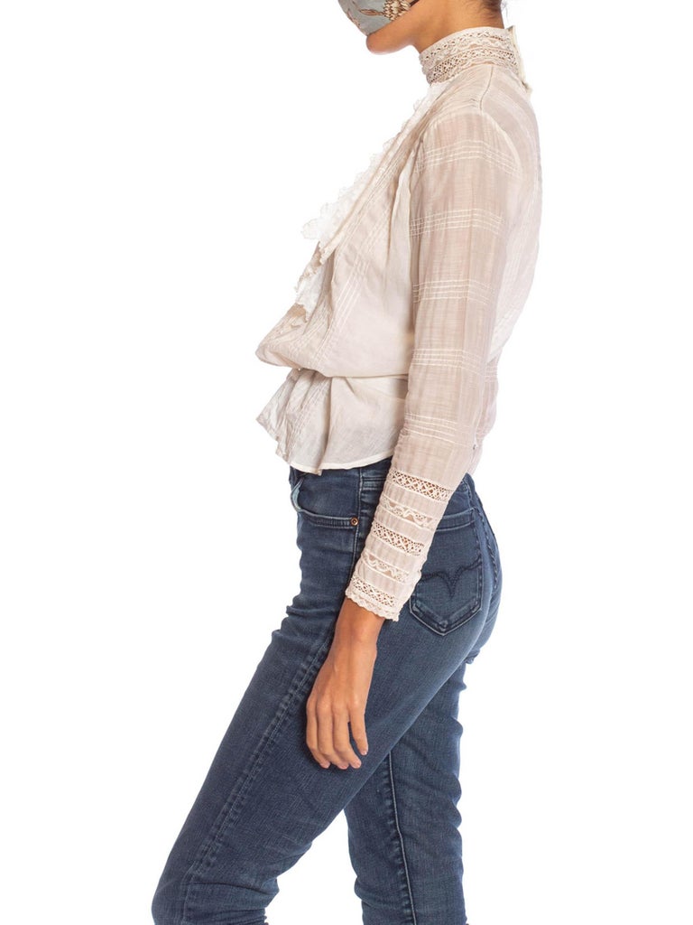 Victorian Ivory Hand Embroidered Organic Cotton Lace Swan Neck Blouse ...