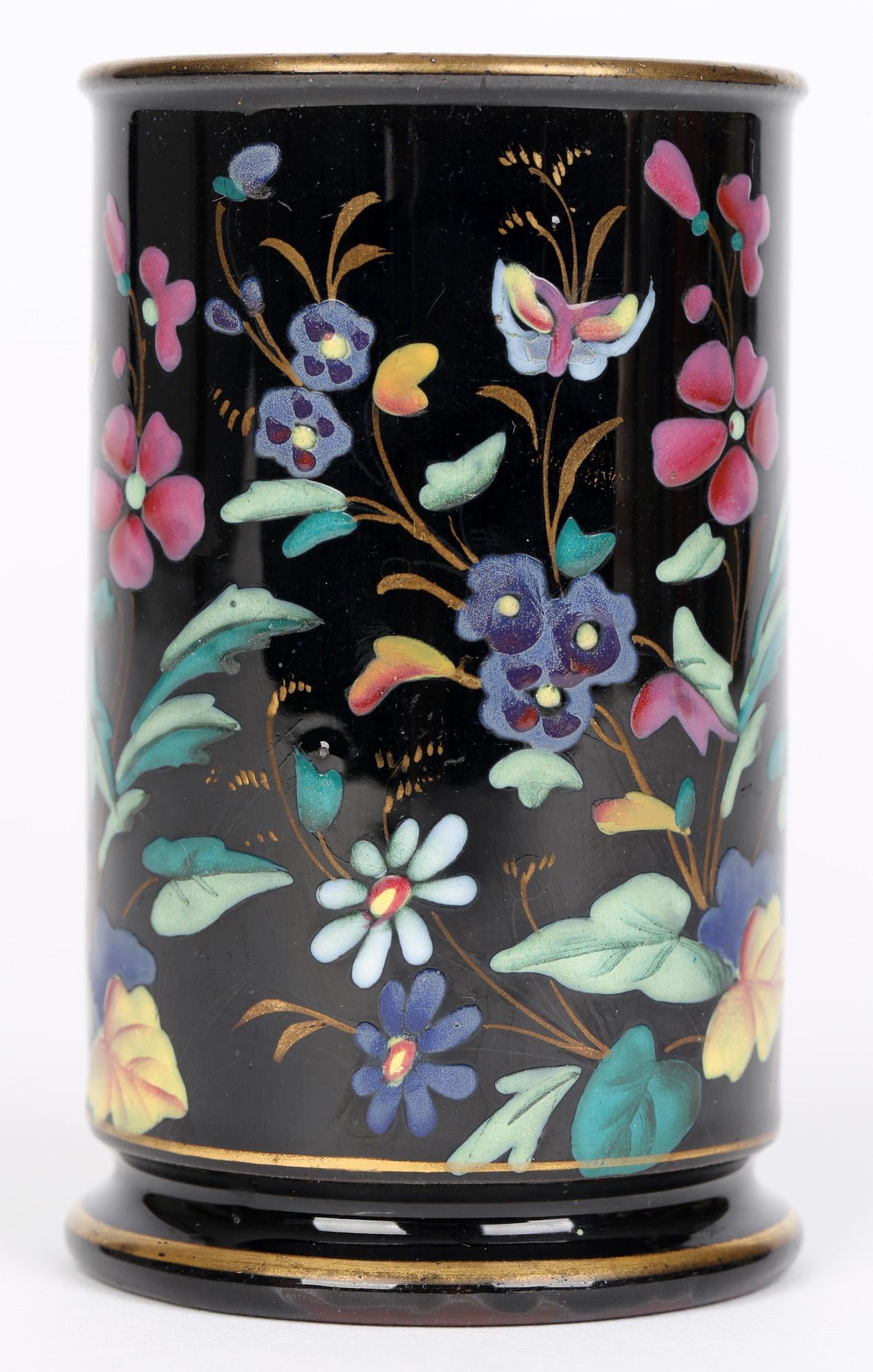 Victorian Jackfield Style Ceramic Vase with Hand Enameled Floral ...