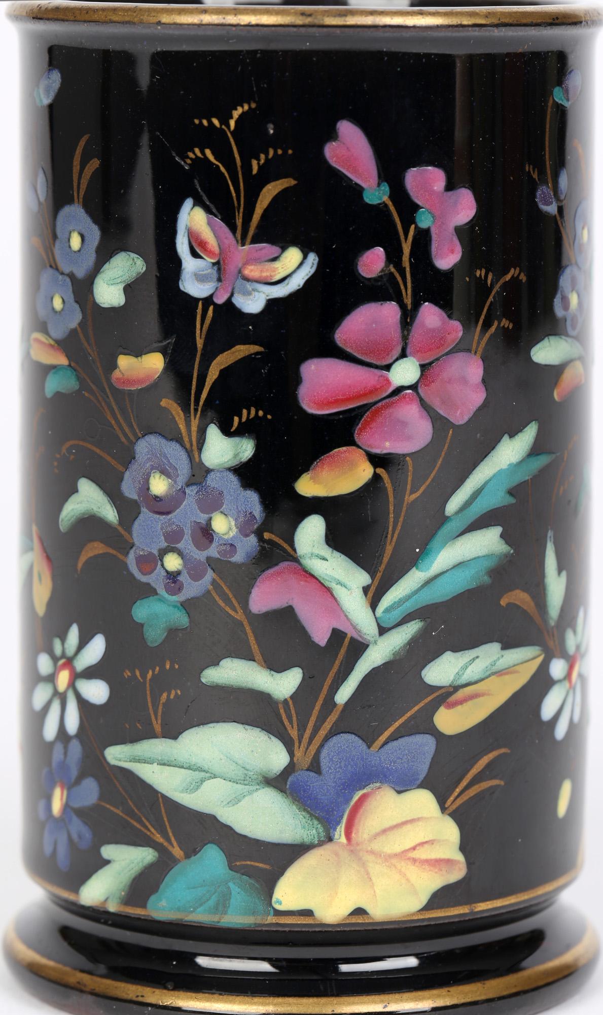 Victorian Jackfield Style Ceramic Vase with Hand Enameled Floral ...