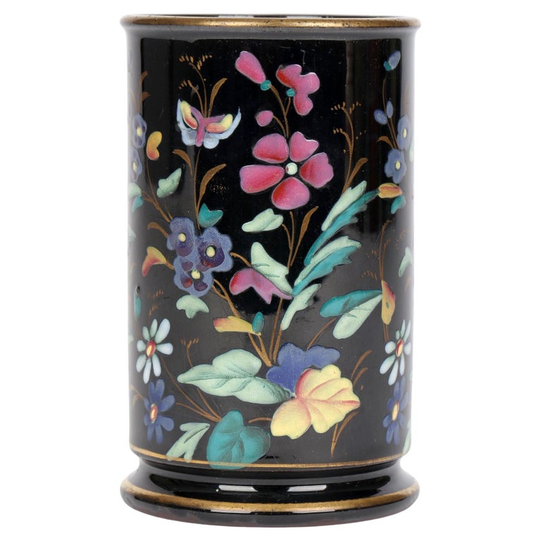 Victorian Jackfield Style Ceramic Vase with Hand Enameled Floral ...