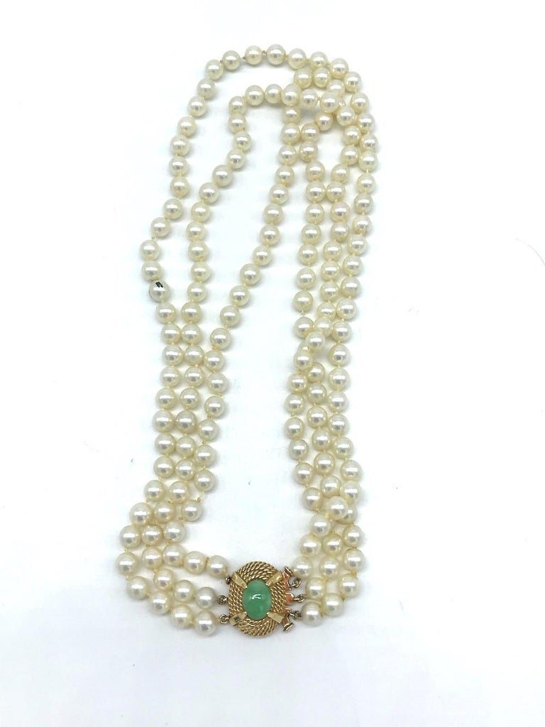 Victorian, Jade Clasp on 3-Strand Pearl, Necklace at 1stDibs