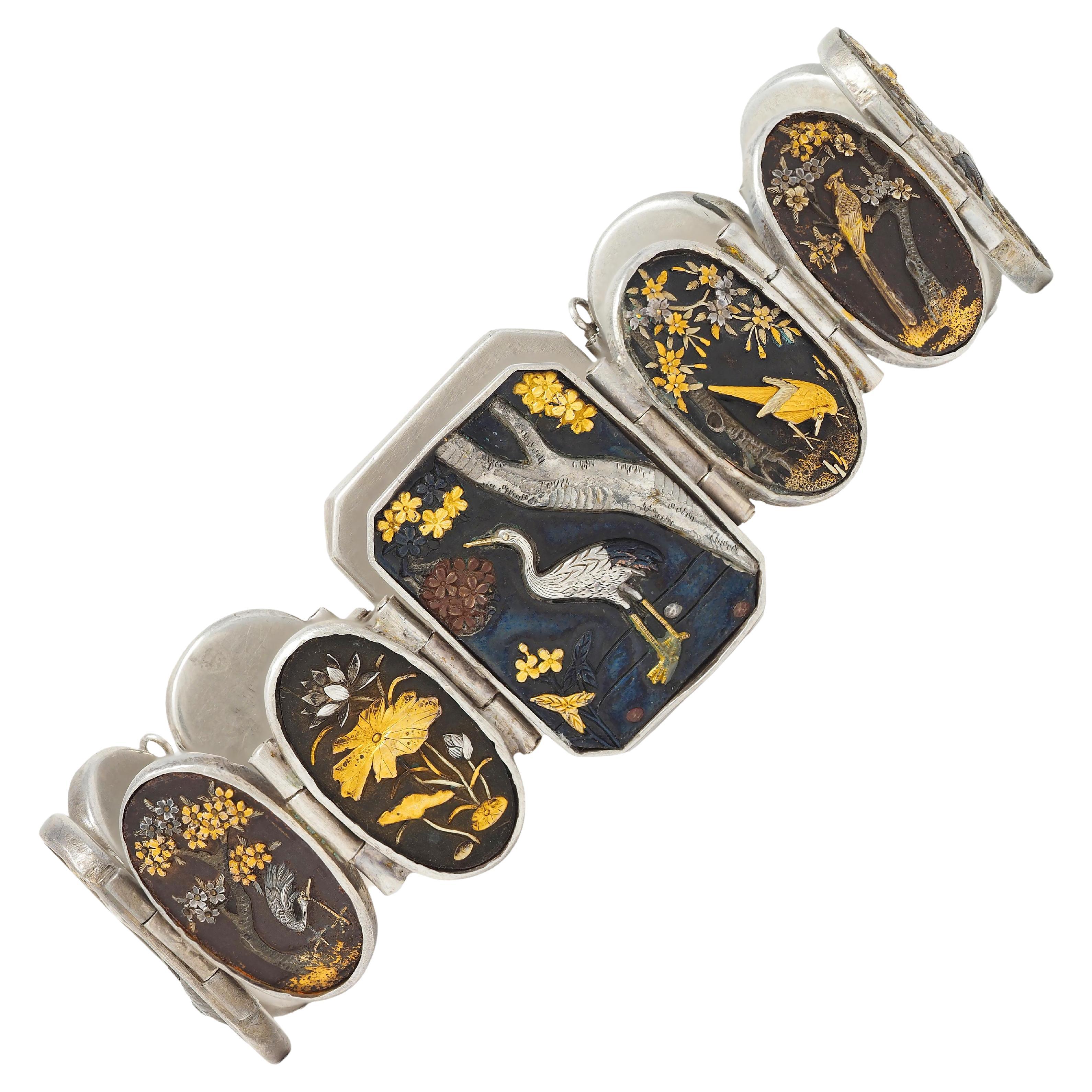 Antique Seven Panel Japanese Shakudo Bracelet at 1stDibs | shakudo color