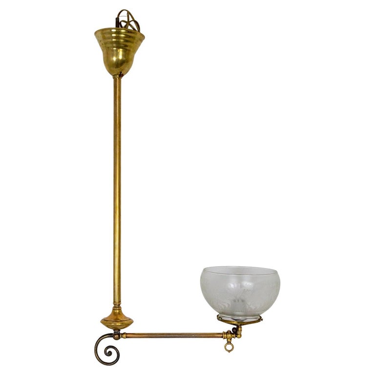 Victorian L-shape Corner Ceiling Pendant Light w/ Etched Glass Shade ...