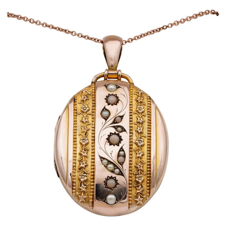 Victorian Large 18 Karat Solid Double Window Gold Flower Locket For ...