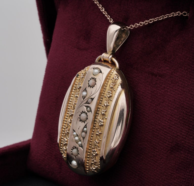 Victorian Large 18 Karat Solid Double Window Gold Flower Locket For ...