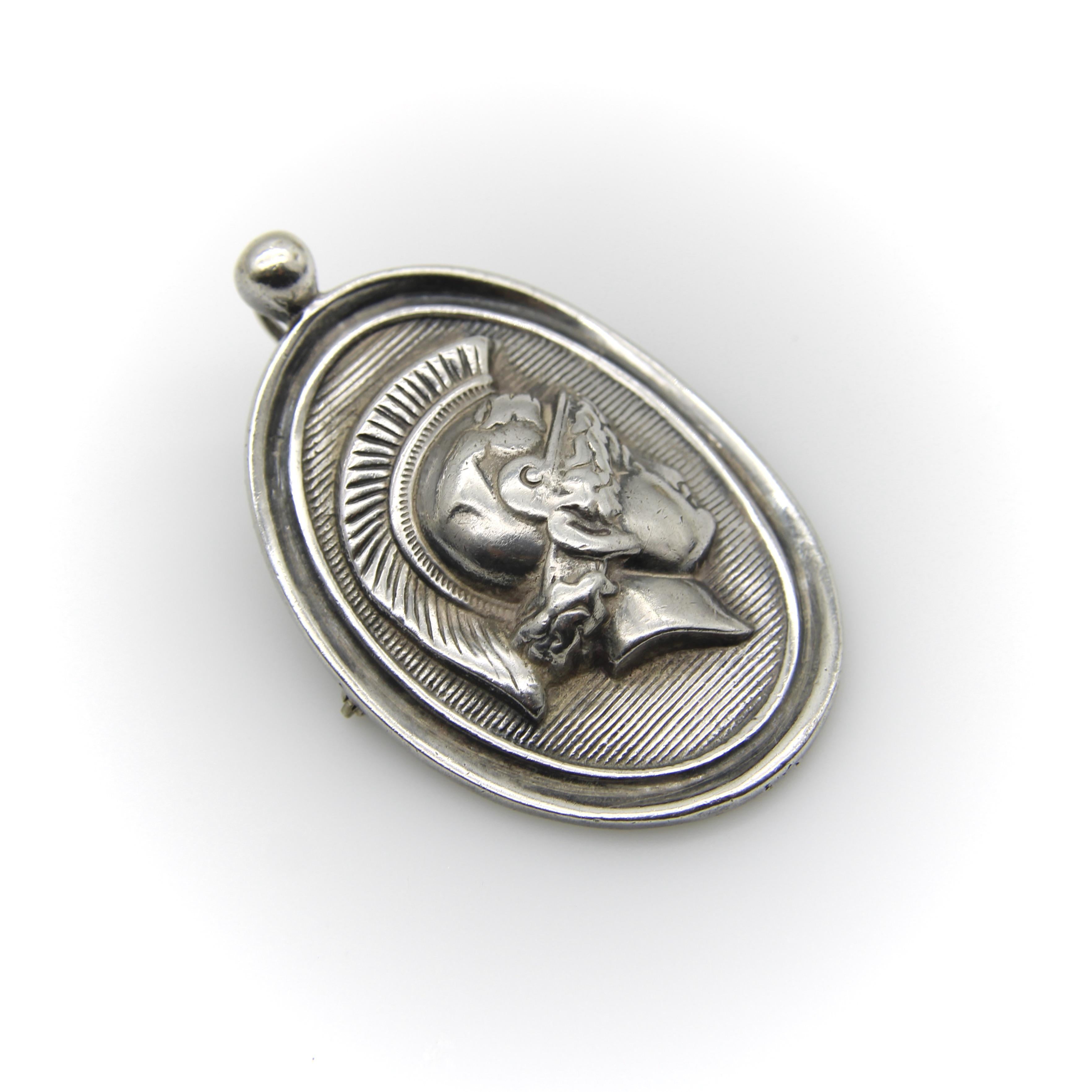 Victorian Large Athena Goddess Warrior Medallion Sterling Silver Pin ...