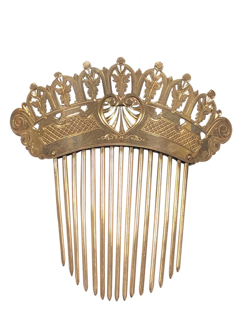 Victorian Large Solid Gold Hair Comb at 1stDibs