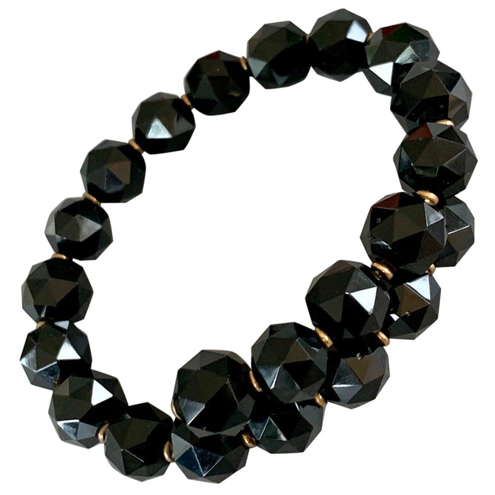 14 Karat Yellow Gold Black Jet Bracelet at 1stDibs