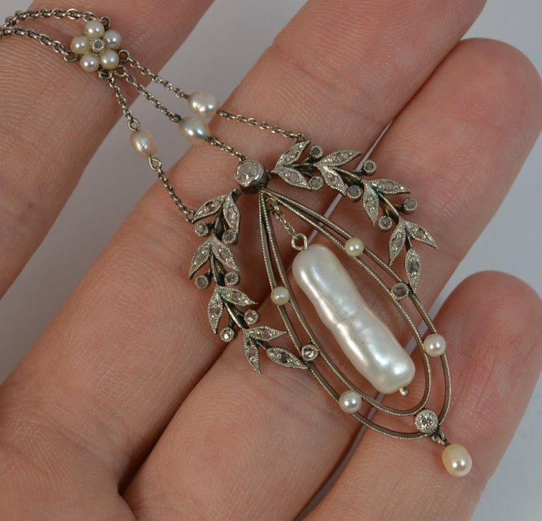 Victorian Lavalier Platinum 15 Carat Gold Pearl and Diamond Necklace ...