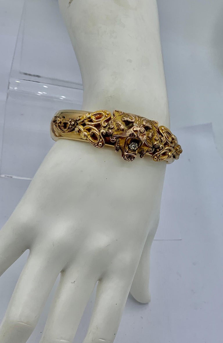 Victorian Lion Head Bangle Bracelet Panther Leopard Tiger Antique at ...