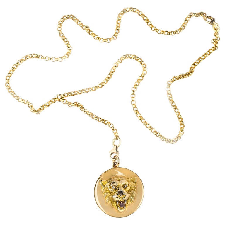 Victorian Lion Locket with Longchain For Sale at 1stDibs