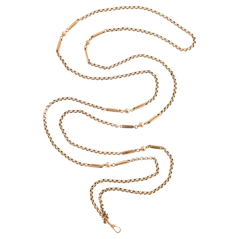 Victorian Long 15 Kt Gold Long Chain For Sale at 1stDibs