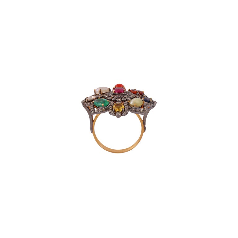 Victorian Lucky 9 Gems Stone and Diamond Ring Set in 18k Gold and ...