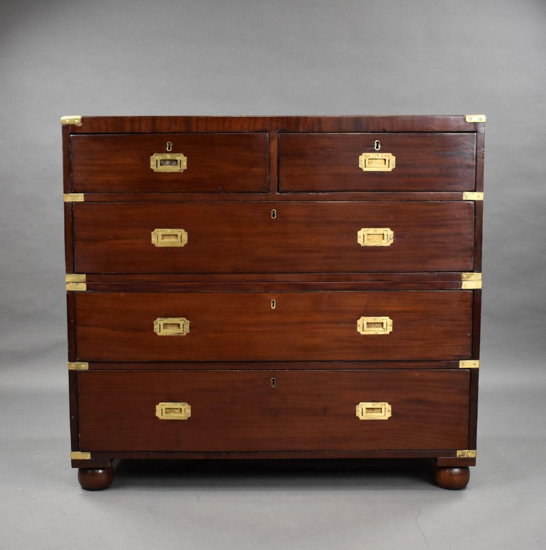 Victorian Mahogany Campaign Style Chest of Drawers For Sale at 1stDibs