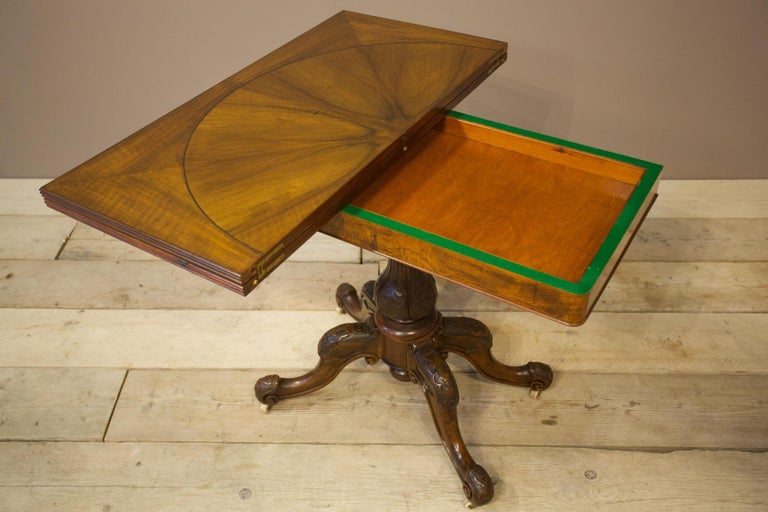 Victorian Mahogany Fold over Table with Carved Base For Sale at 1stDibs