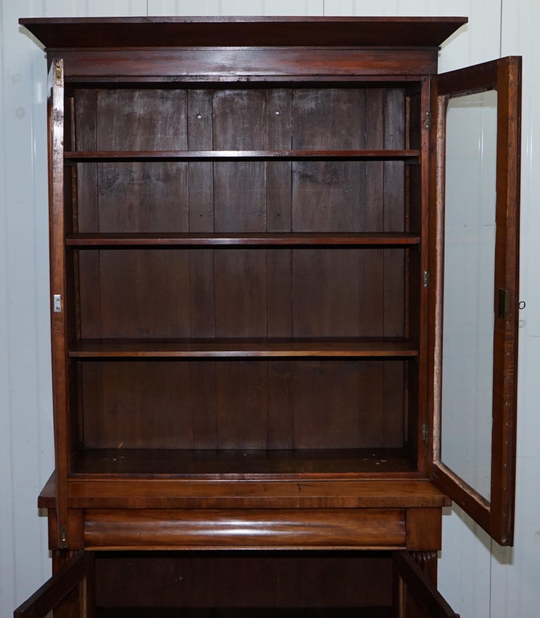 Victorian Mahogany Glass Doored Library Bookcase Cabinet with Single ...