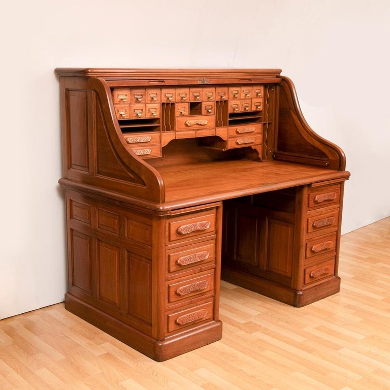 Victorian Mahogany Roll Top Desk, c.1898 For Sale at 1stDibs