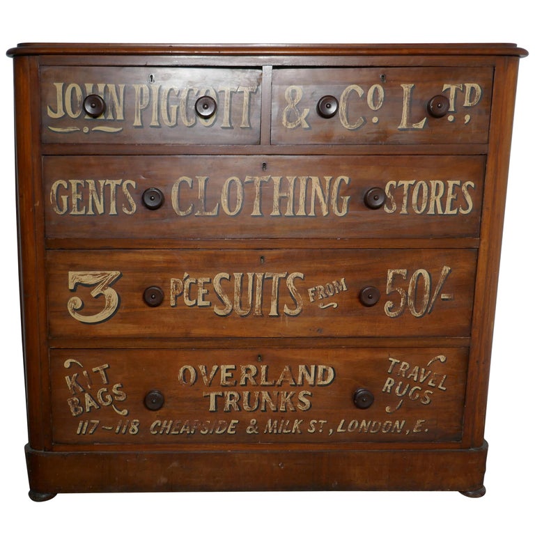 Victorian Mahogany Sign Painted Chest of Drawers, John Piggott and Co ...