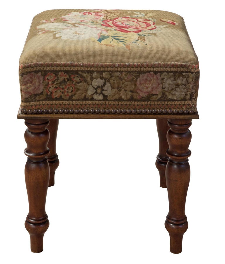 Victorian Mahogany Stool with Embroidery For Sale at 1stDibs