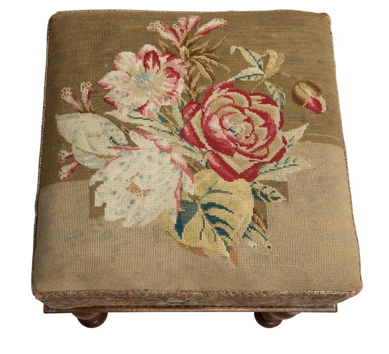 Victorian Mahogany Stool with Embroidery For Sale at 1stDibs