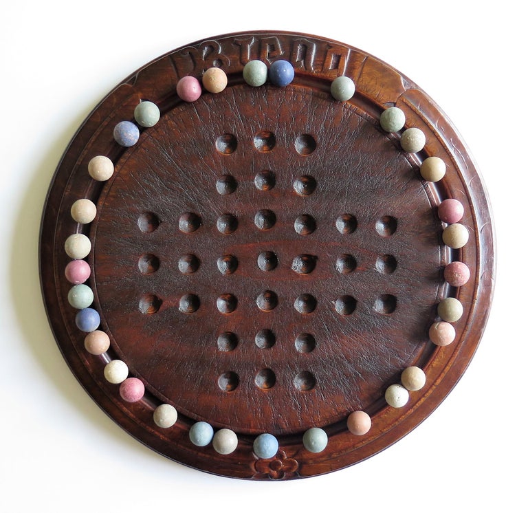 Victorian Marble Solitaire Game with Converted Folk Art Carved ...