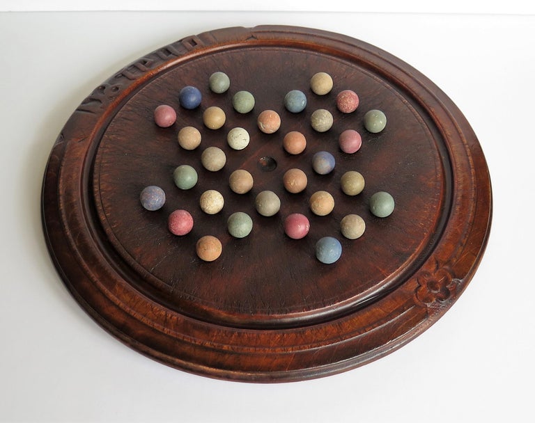 Victorian Marble Solitaire Game with Converted Folk Art Carved ...