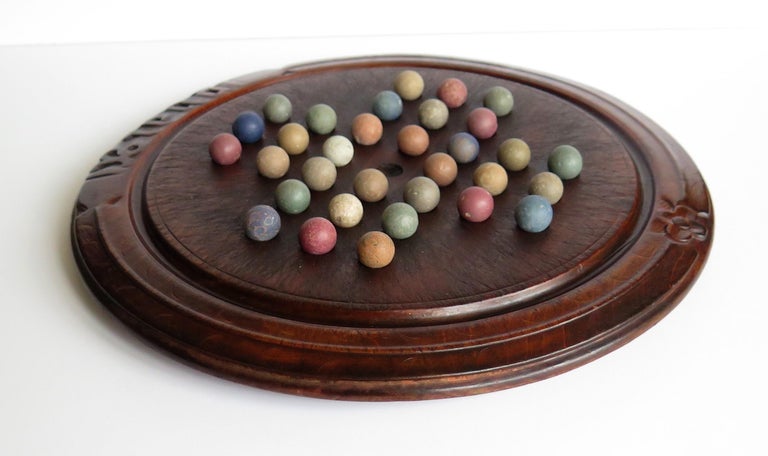 Victorian Marble Solitaire Game with Converted Folk Art Carved ...