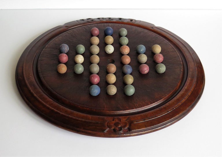 Victorian Marble Solitaire Game with Converted Folk Art Carved ...