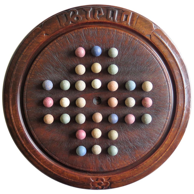Victorian Marble Solitaire Game with Converted Folk Art Carved ...